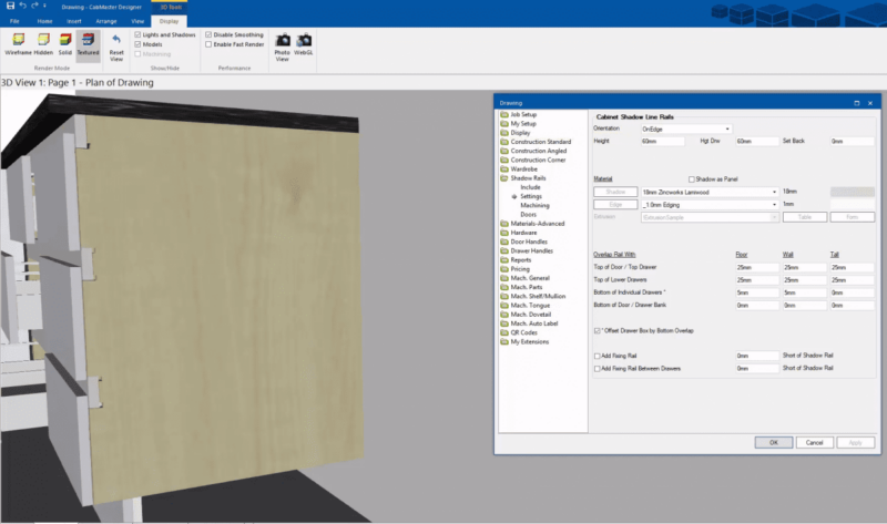 Shadow Rails: Drawing Properties Explained - CabMaster Software