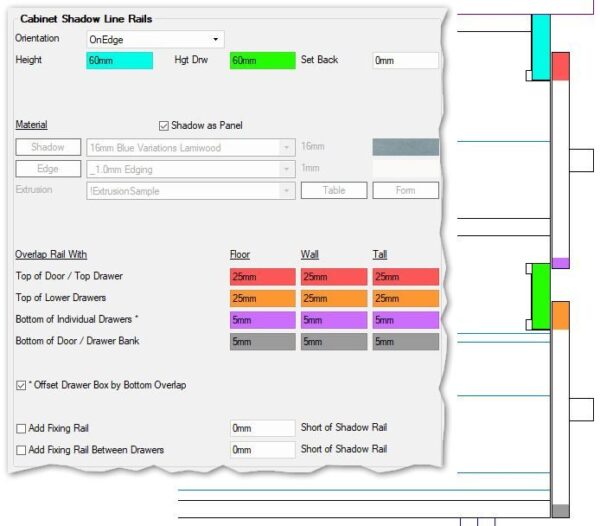 Shadow Rails: Drawing Properties Explained - CabMaster Software